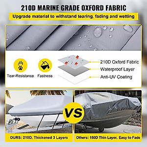 VEVOR Waterproof Boat Cover, 14'-16' Trailerable Boat Cover, Beam Width up to 90" v Hull Cover Heavy Duty 210D Marine Grade Polyester Mooring Cover for Fits V-Hull Boat with 5 Tightening Straps