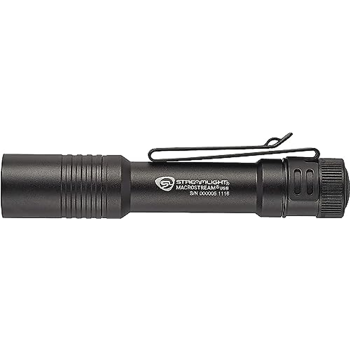 Streamlight 66320 MacroStream USB 500-Lumen Rechargeable Compact Flashlight with Wrist Lanyard, Hat Clip and USB Cord, Black