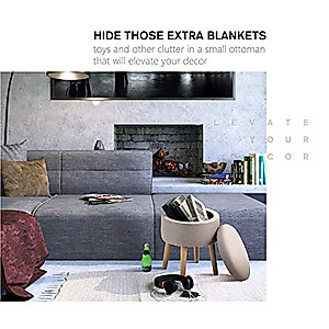 ALPHA HOME Round Storage Ottoman with Removable Lid Tufted Vanity Dressing Chair Line Fabric Shoe Change Footrest Stool Side Table Seat Tray Top Coffee Table with Solid Wooden Legs,Beige