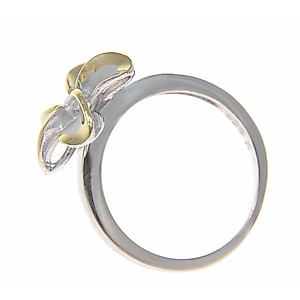 Arthur's Jewelry Sterling silver 925 Hawaiian plumeria flower cz ring 15mm rhodium and yellow gold plated 2 tone size 8.5