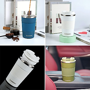 LOEENANC 12oz Travel Mug, Insulated Coffee Cup, Leak Proof, Anti-skid, Thermal Insulation For Over 8 Hours, Easy To Clean, Reusable Stainless Steel Double Deck Coffee Cup。