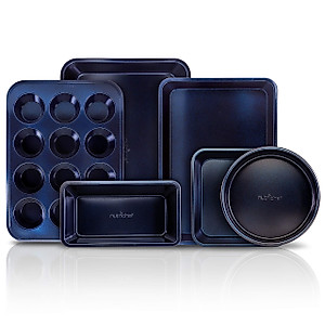 Non-Stick Kitchen Oven Baking Pans - Carbon Steel with Blue Diamond Coating Inside & Outside - NutriChef NCBK6TRB & Cookie Sheet Baking Pans, Blue Diamond, One size (NC2TRBU.5)