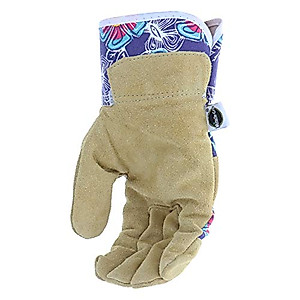 Miracle-Gro MG23011 Landscaping Work Gloves - [1 Pair, Small/Medium] Purple/Floral Print, Split Cowhide Leather Gloves (Pack of 2)