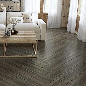 Wallercity Light Black Wood Peel and Stick Floor Tile for Kitchen 36x6 Inches Waterproof Vinyl Flooring for Bathroom Laminate Peel and Stick on Tile for Floor Self Adhesive Removable Sticky Tiles 4PCS