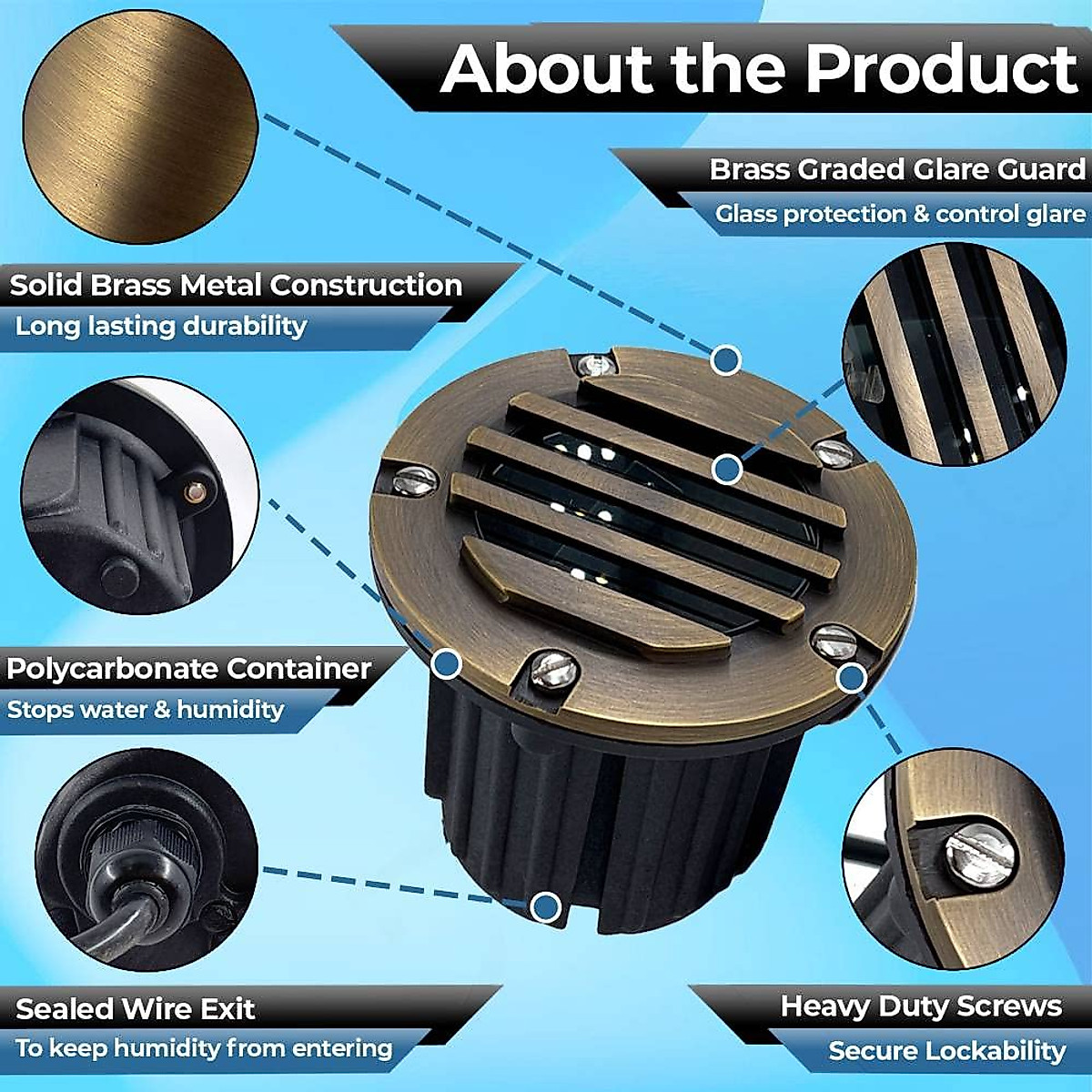 LED Spot Lights Outdoor Landscape Lighting Well Lights 112 - Solid Brass In Ground Light with 7W LED Bulb Security Landscape Lights for Bright Long Lasting Home Garden Patio Pool Area Deck Lighting