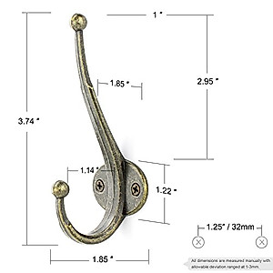 Sturdy Dual Coat Hooks Modern Iron Wall Mounted Hook for Entryway Kitchen Home Office Garage Organizer Storage, with 17mm Screws, Brushed Antique Bronze, 6 PCS