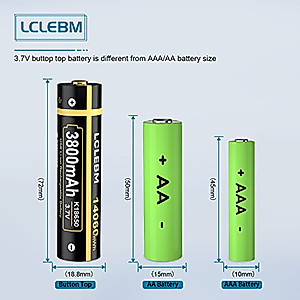 LCLEBM 3.7V 3800mAh USB Rechargeable Lithium Battery for Button Top with 2 in 1 Charge Cable for Flashlights, Camera, Headlamps, Doorbells, RC Cars (2 Pack)