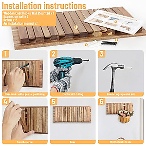 KYIAANY Wall Coat Rack for Farmhouse: Wooden Rustic Heavy Duty 8 Hooks Wall Mounted for Narrow Spaces Entryway Hallway Bathroom for Hanging Jacket Towel Backpack Bag (Neat Style)