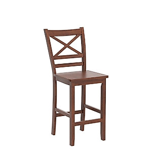 COSTWAY Bar Stools Set of 4, 25'' Antique Kitchen Counter Height Chairs with Wooden X-shaped Backrest & Rubber Wood Legs, Suitable for Home, Cafe Store, Restaurant (4)