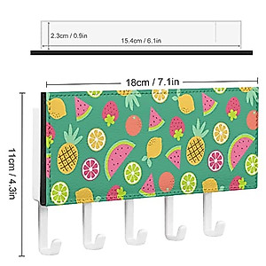 Tropical Fruits PU Leather Wall Mounted Key Hook Organizer Hanging Key Holder Decoration