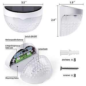 GIGALUMI 4 Pack Solar Fence Lights, Deck Lights Solar Powered Outdoor Waterproof Fence Lighting for Fence Deck Step Stair Post Wall (White)