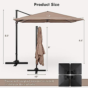 Tangkula 9.5 FT Cantilever Patio Umbrella, Outdoor Square Offset Umbrella with 360°Rotation, Heavy Duty Patio Hanging Umbrella with Cross Base for Garden Deck Pool Backyard (Tan)