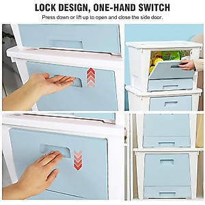 loobuu 3 Pack Plastic Toy Storage Organizer Box with Side Lids,40QT Toys Storage Chest Bin with Drawer, Large Stackable Storage Container Bin for Kids, Boys, Girls, Nursery, Playroom