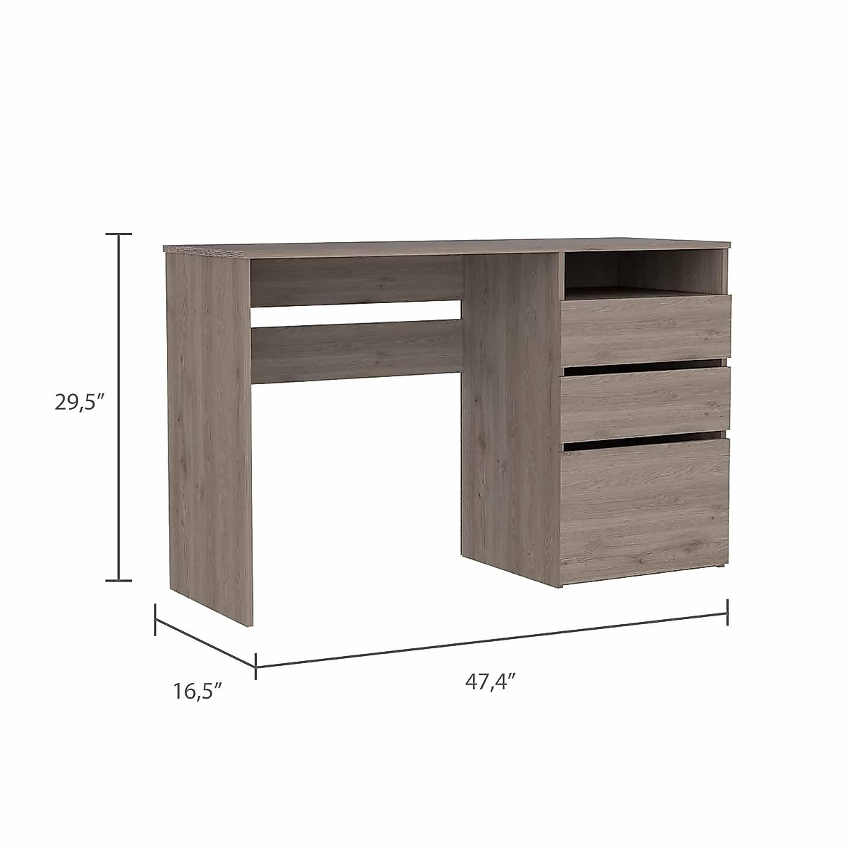 Daesar Writing Desk, 1 Shelf 3 Drawer Computer Desk for Bedroom, Light Grey