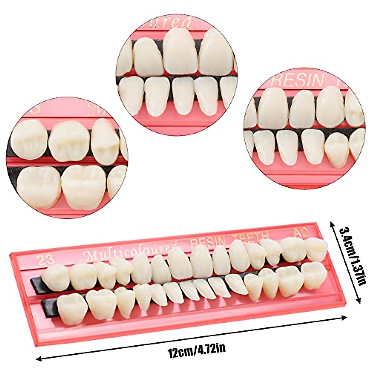 4 Sets Acrylic Resin Fake Teeth Denture Replacement Teeth False dentures Upper and Lower Synthetic Resin dentures for Halloween Party Replacement, 112 Pieces, 23 A