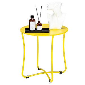Volowoo Round Sofa Side End Table,Small End Table,Laptop Table,Waterproof Coffee Table Metal Frame Nightstand for Living Room,Bedroom,Patio&Office,Yellow