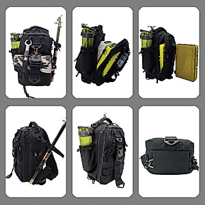 Amitfo Fishing Backpack Fishing Tackle Backpack with Rod Holder Tackle Box Bag Fishing Gear Shoulder Backpack