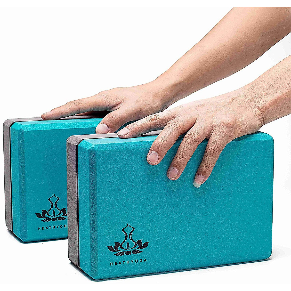 Heathyoga Yoga Blocks 2 Pack with Strap, High Density EVA Foam Yoga Block and Yoga Strap Set to Support and Improve Poses and Flexibility (Turquoise)