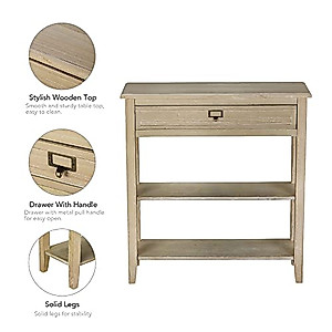 Wnutrees Console Sofa Table with Drawers, 3-Tier Farmhouse Entryway End Table with Open Storage Shelves, Accent Side Table for Hallway Living Room Bedroom, Wooden Top, Handcrafted Finish (Natural)