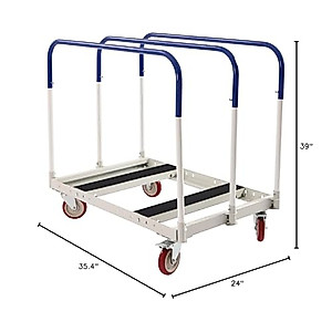 Steel Panel Truck 1000 lb Panel Cart Adjustable Heavy Duty Panel Truck, Heavy Duty Lumber Truck with Swivel Casters, with 3 Side Handrails