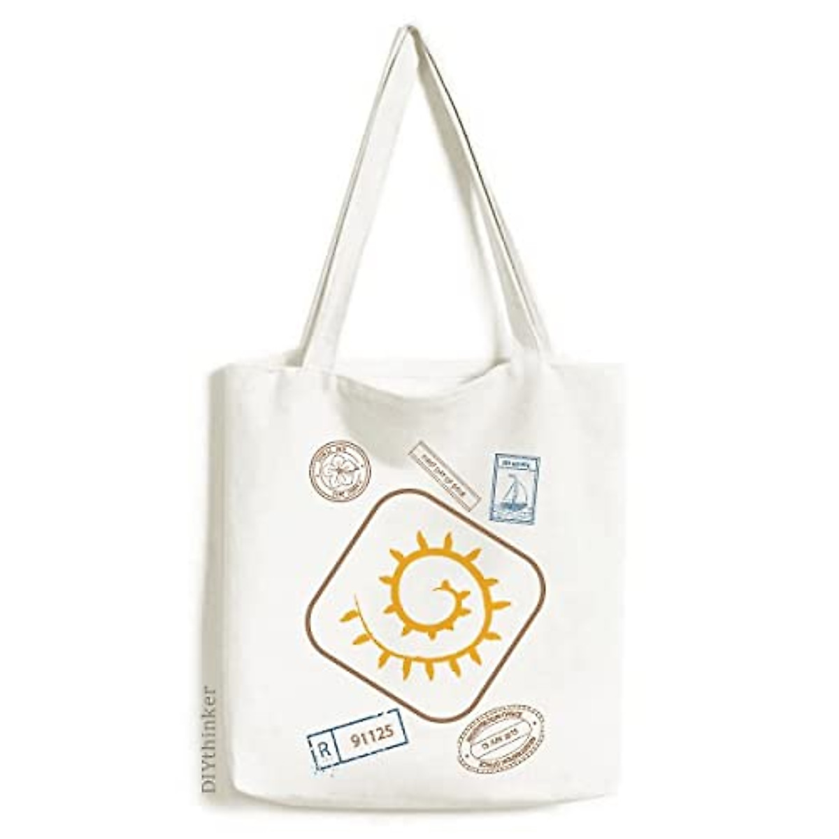 Hand Painting Sunshine Leaves Vine Stamp Shopping Ecofriendly Storage Canvas Tote Bag