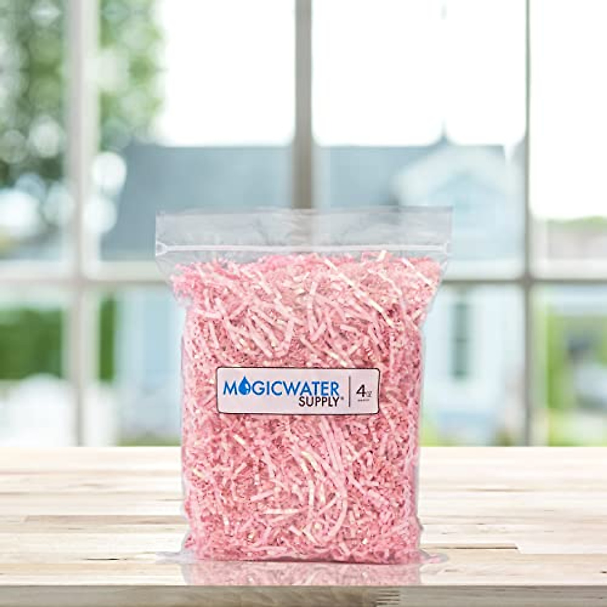 MagicWater Supply Crinkle Cut Paper Shred Filler (4 oz) for Gift Wrapping & Basket Filling - Diamond Light Pink