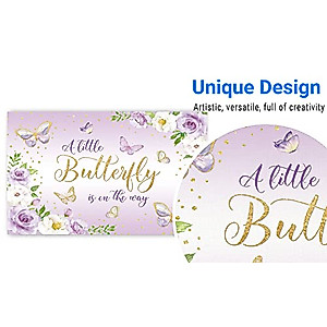 Funnytree 7x5FT A Little Butterfly is On The Way Purple Backdrop Girl 1st Birthday Baby Shower Princess Party Supplies Flower Background Cake Table Decor Favors Photobooth Props Gift Banner