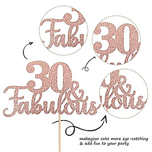 1 PCS 30 & Fabulous Cake Topper Glitter Thirty and Fabulous Cake Toppers Happy 30th Birthday Cake Pick for 30th Wedding Anniversary Birthday Party Cake Decorations Supplies Rose Gold