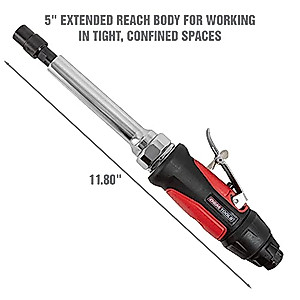 OEMTOOLS 24408 1/4 Inch Extended Air Die Grinder, Straight Die Grinder for Surface Prep, Extended Grinder with 5 Inch Reach for Tight Spaces, Surface Tool