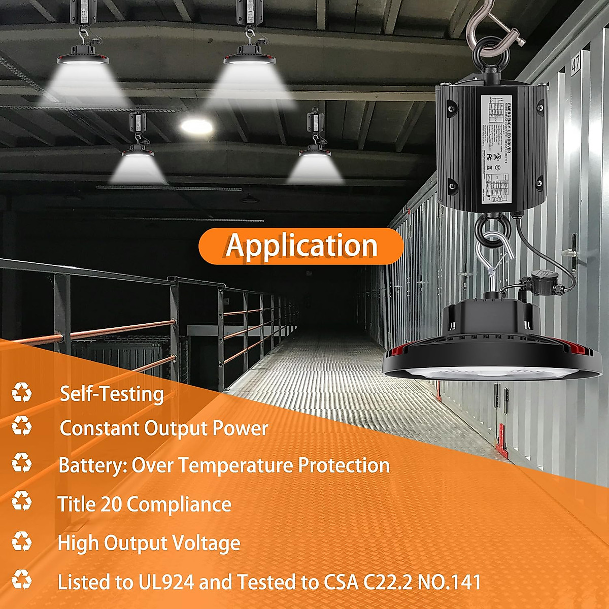 40W LED Emergency Backup Driver, Rechargeable LED Light Emergency Backup Battery for Dimmable UFO LED High Bay Light, Input AC 100-347V Output DC 170V, Emergency Time 90 Minutes, UL Listed