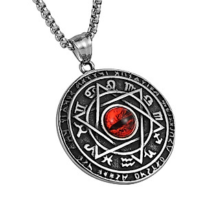 HZMAN Red Eyes Talisman Seal Solomon Six-pointed Star 12 Constellation Pendant Stainless Steel Necklaces