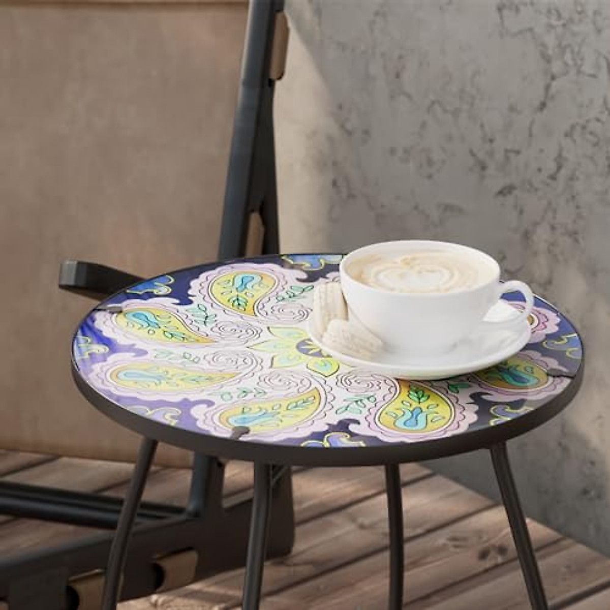 Paytonture Patio Side Table Outdoor Mosaic Table Accent Coffee Table,Plant End Table Small Porch Purple Table Indoor,Round Glass Balcony Small Porch Plant Stands for Garden Patio Living Room 14 Inch