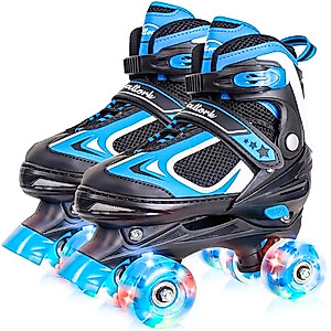 Nattork Kids Roller Skates for Boys Girls, 4 Sizes Adjustable Quad Skates with Light up Wheels,Best Gift for Beginners Outdoor Sports