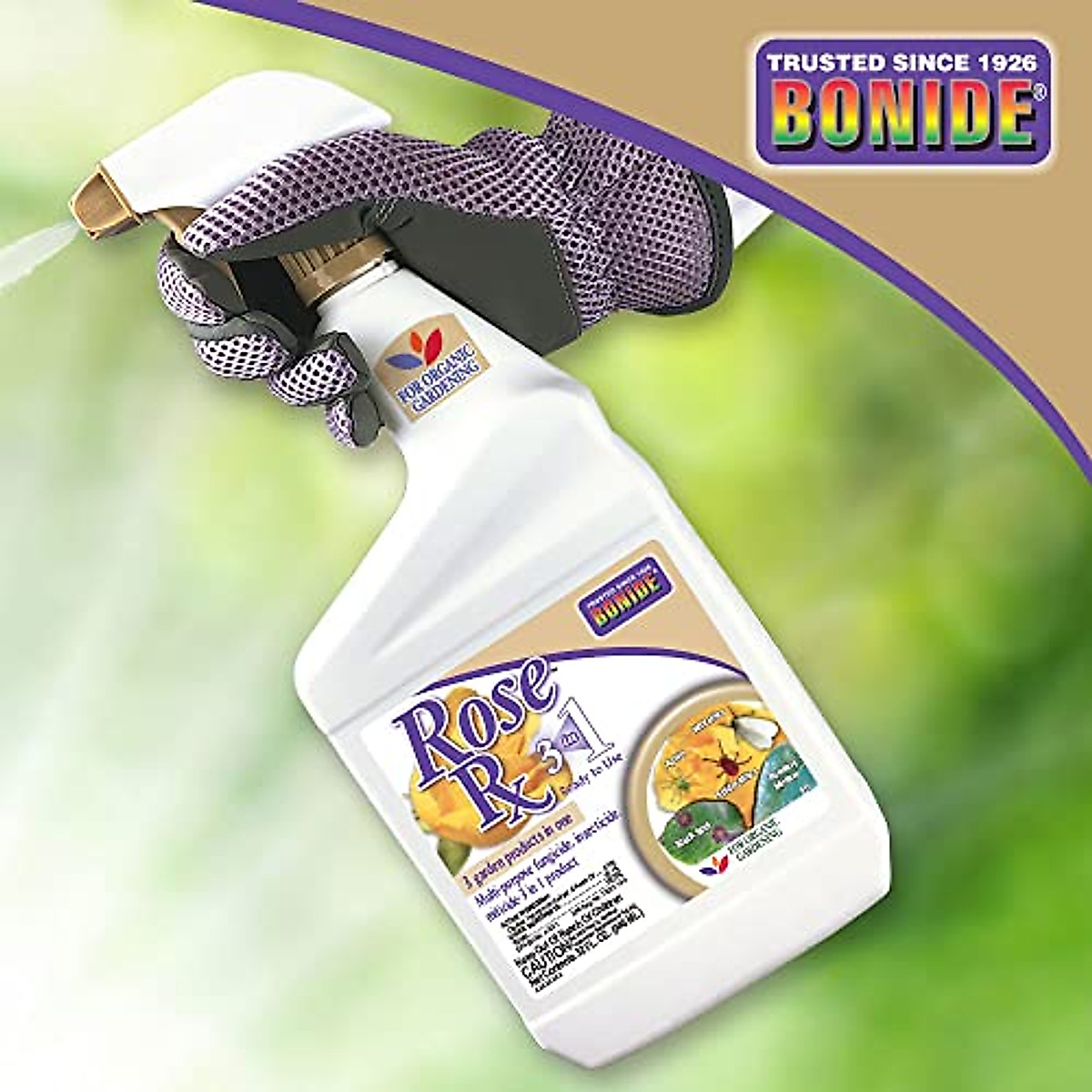 Bonide Rose Rx Multi-Purpose Fungicide, Insecticide and Miticide, 32 oz Ready-to-Use Spray, For Organic Gardening