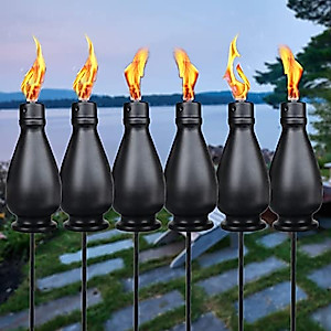 tewei 6 Pack Outdoor Citronella Torches, 59 inch Metal Garden Torches for Outside, Easy to Refill Citronella Outdoor Black Flickering Flame Torch Light for Backyard Outside Patio Lighting Party