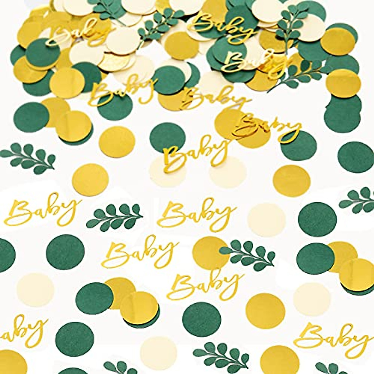 Greenery Baby Shower Confetti Decorations - Sage Green Table Scatter Confetti with Eucalyptus, Gold Baby Letter, Green Paper Confetti for Baby Shower Gender Reveal Table Decorations