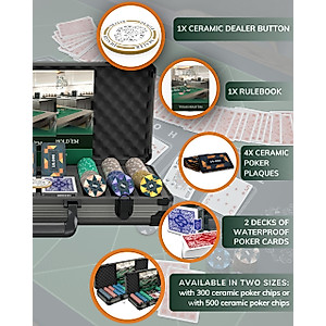 Bullets Playing Cards Poker Sets with Case - Versatile Denominations for Poker, Blackjack, & Casino Games - Durable & Complete Set - Poker Case with 300 Ceramic Poker Chips 'Paulie' with Values