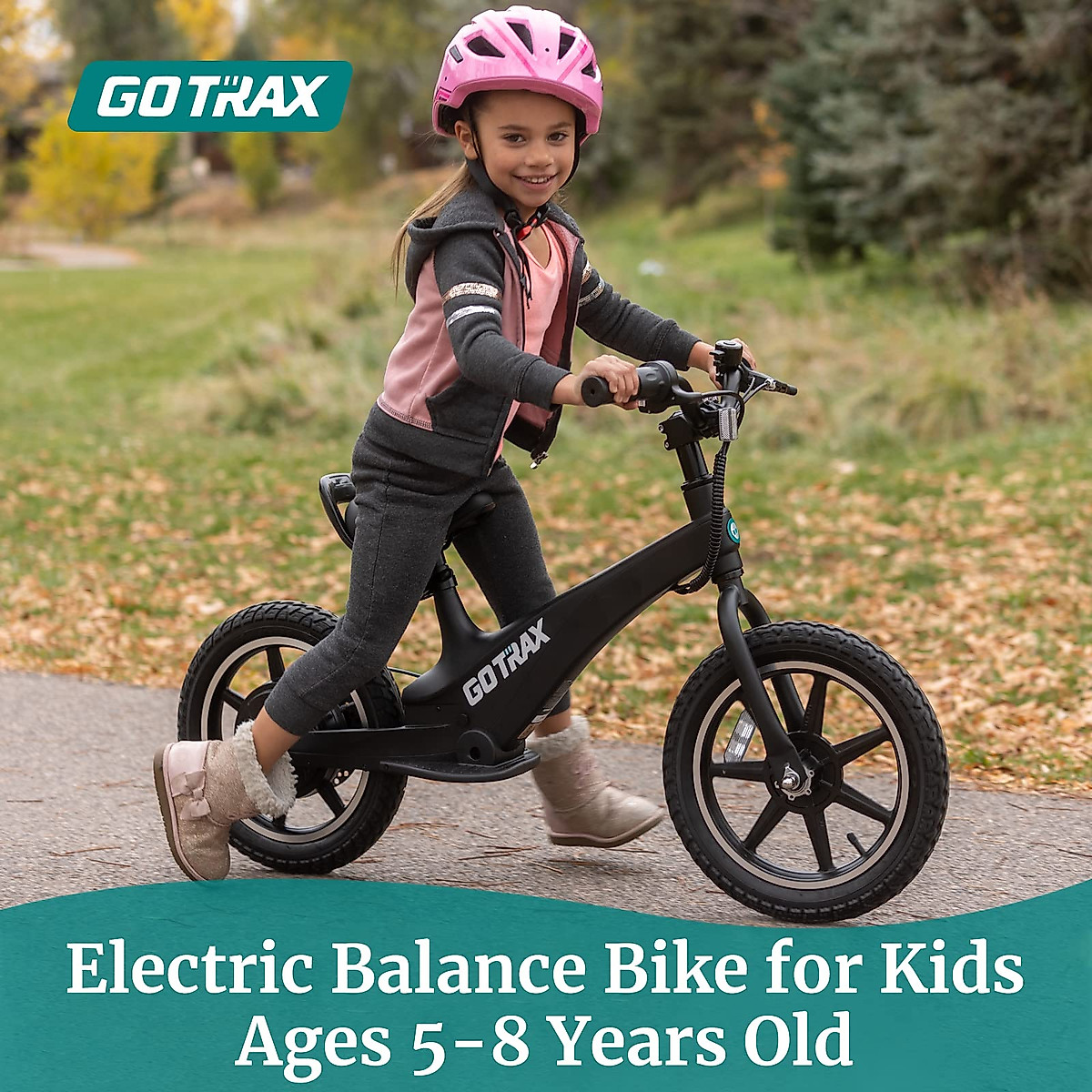 Gotrax Kids Electric Balance Bike, 250W 12MPH Electric Bike for Kids 14" Pneumatic Tire 15.5Miles Max Range and Adjustable Seat, Balance Bike for Kid Ages 5-8 Years Old, Black