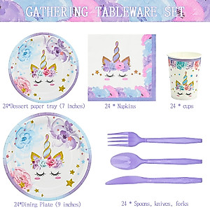 168 Pcs Unicorn Birthday Party Decorations, Unicorn Party Supplies, Unicorn Plates and Napkin Tableware Set for Baby Shower, Birthday, Graduation, Bridal Shower, Holiday Party (purple)