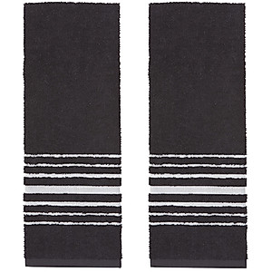 Now Designs Terry Cotton Hang Up Kitchen Towels With Magnetic Snap Black Set of 2
