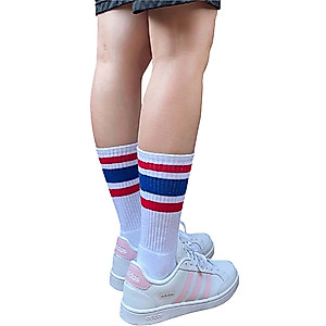 COUVER Unisex Crew White with Red and Blue Stripes,1 Pair, Size Medium