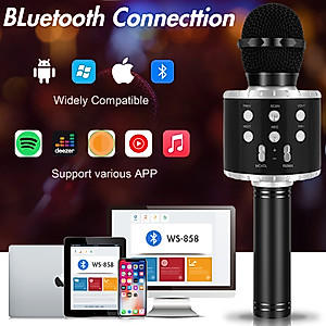Winique Karaoke Machine for Kids, Bluetooth Mini Karaoke Machine with LED Lights, Christmas & Birthday Gift for All Ages 3 4 5 6 7 8 9 10+ Year Old Girls & Boys, Singing Anytime Anywhere(Black)