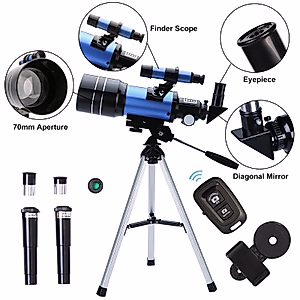 ToyerBee Telescope, 70mm telescopes for Adults Astronomy & Kids & Beginners, 300mm Portable Refractor Travel Telescope (15X-150X) with A Smartphone Adapter& A Wireless Remote, Astronomy Gifts for Kids