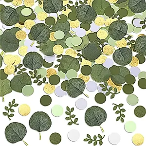 350 Pcs Greenery Gold Eucalyptus Confetti, 200 Pcs Sage Green Gold Dark Branches Scatter Table Decoration 150 Pcs Artificial Eucalyptus Leaves for Gender Reveal Wedding Birthday Party Supplies