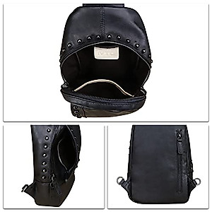 IVTG Genuine Leather Sling Bag for Women Sling Backpack Chest Shoulder Hiking Daypack Vintage Handmade Casual Crossbody Purse (Darkgrey)