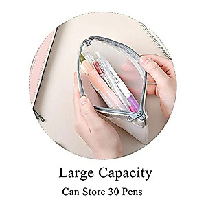 Pencil Case Set, Clear Pencil Pouches, Zipper Pen Case Bag, Pencil Storage Pouch, Makeup Bag for Women, Portable Office Stationery Pouch for Students Adults,Creamy-White
