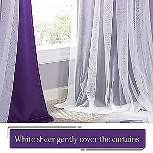 PONY DANCE Purple Curtains for Bedroom - Double-Layered White and Lilac Ombre Blackout for Living Room, Room Darking,52 x 84 Inch, 2 Pieces