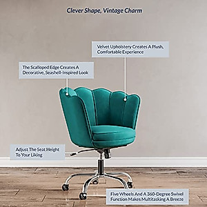 BELLEZE Upholstered Velvet Seashell Accent Chair, Rolling Swivel Office Vanity Unique Cute Decorative, Armless Stylish Comfy, Adjustable Height - Kaylee (Green)