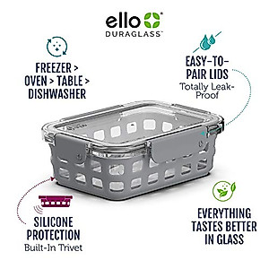 Ello DuraGlass BPA-Free Glass Food Storage Containers with Lids and Silicone Protection, 3.4 Cup, Dusty Blue