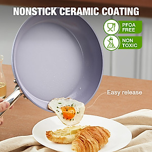 HLAFRG 12 Inch Nonstick Frying Pan with Lid, Ceramic Skillet, Omelet Pan, Less Oil for Health Cooking,12 inch Small Pan with Heat-Resistant Handle,All Stoves Compatible, Purple